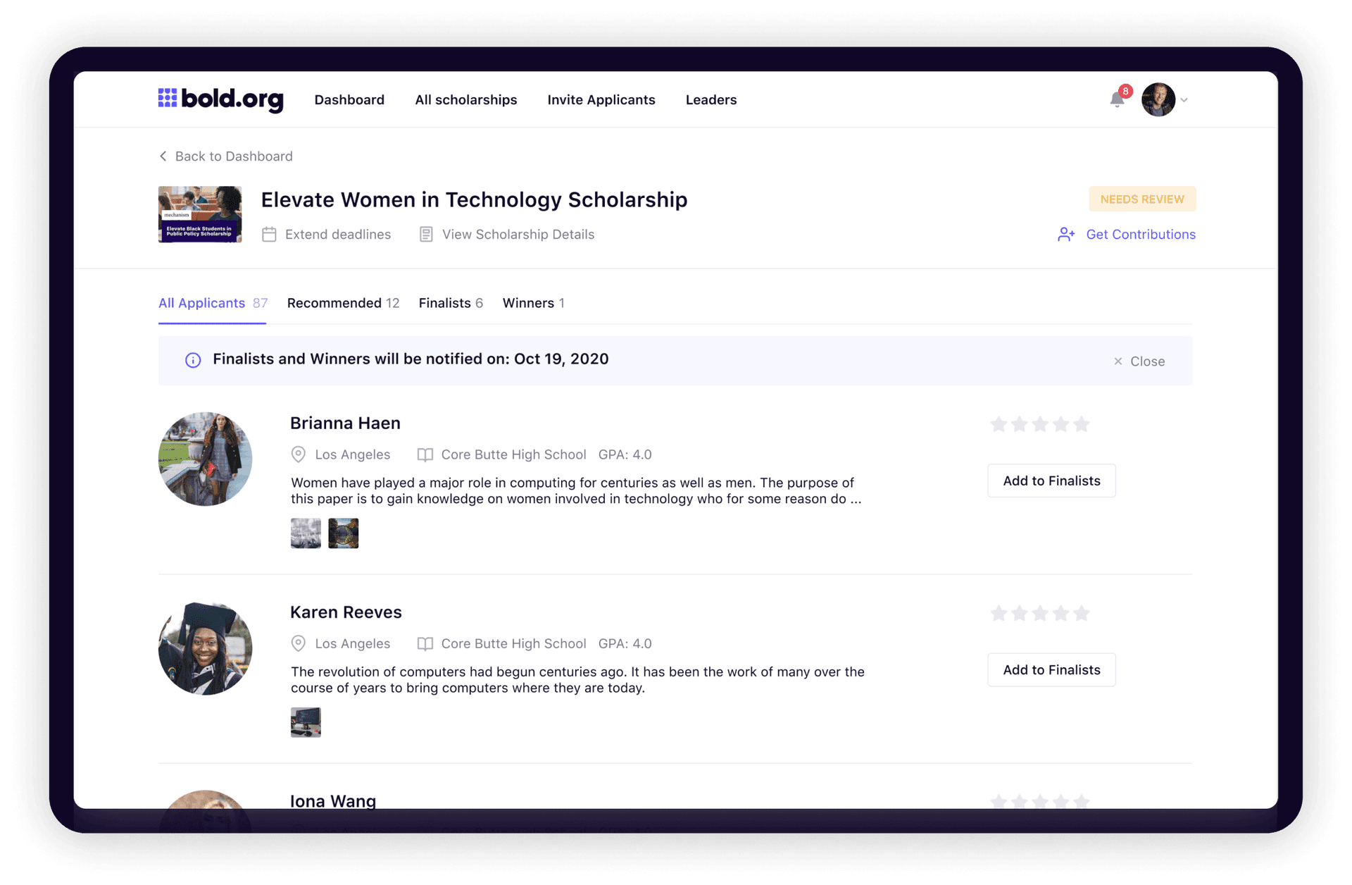 See Available Scholarship Award Features | Bold.org